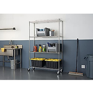 TRINITY EcoStorage Heavy Duty 4-Tier Adjustable Wire Shelving with Wheels and Backstands for Kitchen Organization, Garage Shelf Rack, NSF Certified, W D x 77” H, 48 by 18 by 72", Chrome