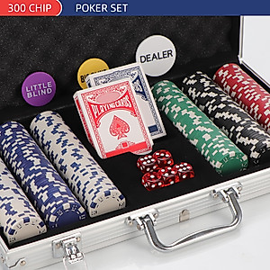 LUOBAO 300Pcs Poker Chips Set for Texas Holdem,Blackjack, Tournaments with Aluminum Case,2 Decks of Cards, Dealer, Small Blind, Big Blind Buttons and 5 Dice,11.5 Gram