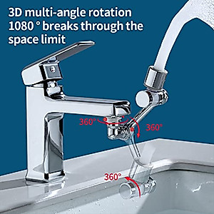 1080 Degree Rotatable Faucet Aerator with Filter,Universal Swivel Robotic Arm Swivel Extension Faucet Aerator 2 Mode Splash Extension Faucet Extender Attachment, Washing Eye/Hair/Face/Brush Teeth