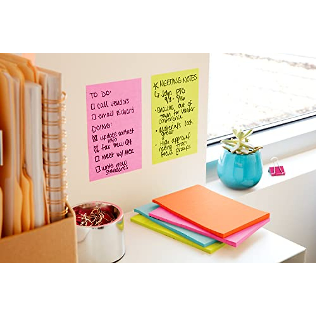 Post-it Super Sticky Notes, 4x6 in, 5 Pads, 2x the Sticking Power, Supernova Neons, Bright Colors, Recyclable (660-5SSMIA)