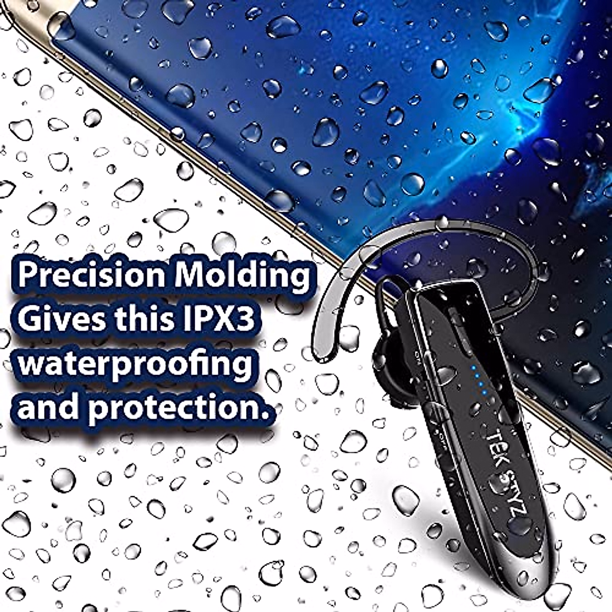 Tek Styz Headset Compatible with Motorola Moto G5 in Ear Bluetooth 5.0 Wireless Earpiece, IPX3 Waterproof, 24h Dual Microphones, Noise Reduction (Black/Silver)