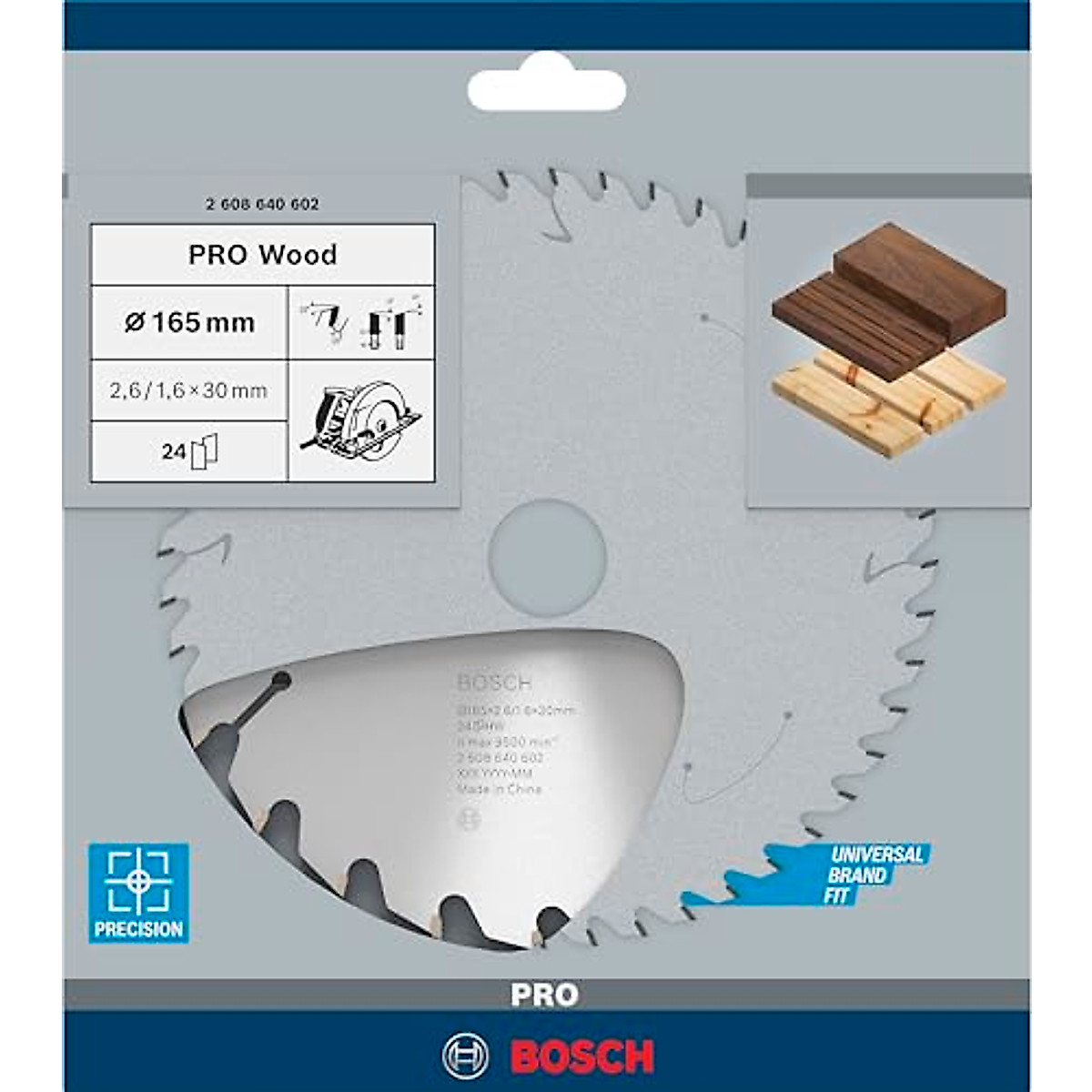 Bosch 2608640602 Circular Saw Blade"Top Precision" Opwoh 6.5inx30mm 24T