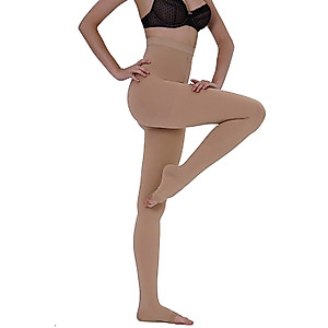 AMZAM® Medical Compression Pantyhose for Women Men, 15-20 mmHg Graduated Compression Tights, Opaque Toeless Compression Stockings Waist High Support Tights for Edema, Varicose Veins, DVT,Beige L