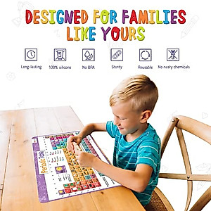 merka Periodic Table for Kids Educational Placemats for Kids Learning Chemistry with Periodic Table of Elements Non-Slip Silicone Mat for Dining Table