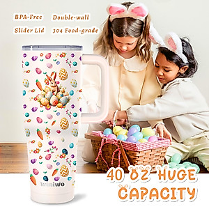 winiwo 40 oz Easter Tumbler with Handle and Straw, Easter Gifts for Kids, Rabbits Lover, Bunny Insulated Tumbler for Hiding Candy Chocolate Eggs, Stainless Steel, Available Gift Wrapping (Pink)