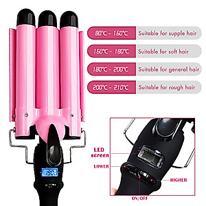 3 Barrel Curling Iron Wand Hair Crimper Iron with LCD Temperature Display - 1 Inch Ceramic Tourmaline Triple Barrel Hair Waver Curling Iron, Dual Voltage Crimping Iron Hair Curling Wand