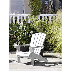Keter Alpine Adirondack Resin Outdoor Furniture Patio Chairs with Cup Holder-Perfect for Beach, Pool, and Fire Pit Seating, White
