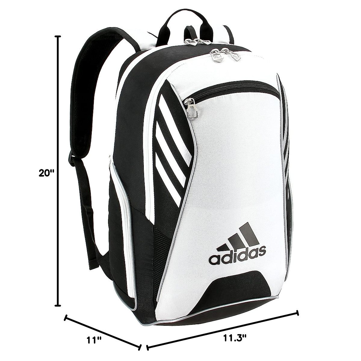 adidas Tour Tennis Racquet Backpack, Black/White/Silver Metallic, One Size