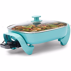 12" Ceramic Nonstick Electric Skillet - Square with Glass Lid, Dishwasher Safe, Turquoise