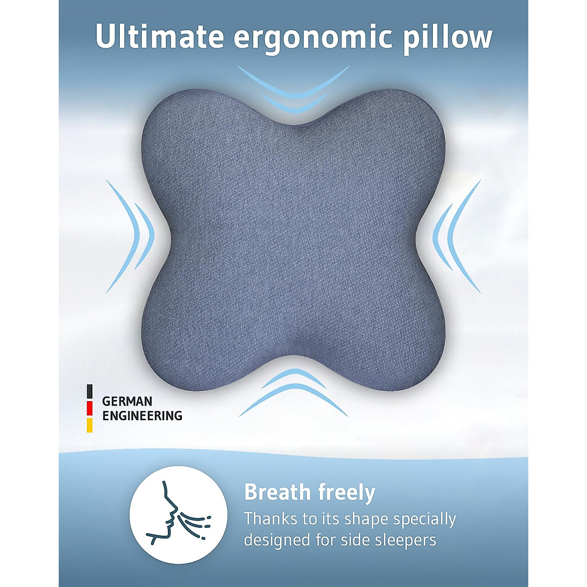 Neck Pillow ACAMAR QuickDry – Designed in Germany – Memory foam bed pillow for sleeping – Ergonomic with quick drying thermic pillowcase – Cervical pillow for neck and back pain – anti snore sleep