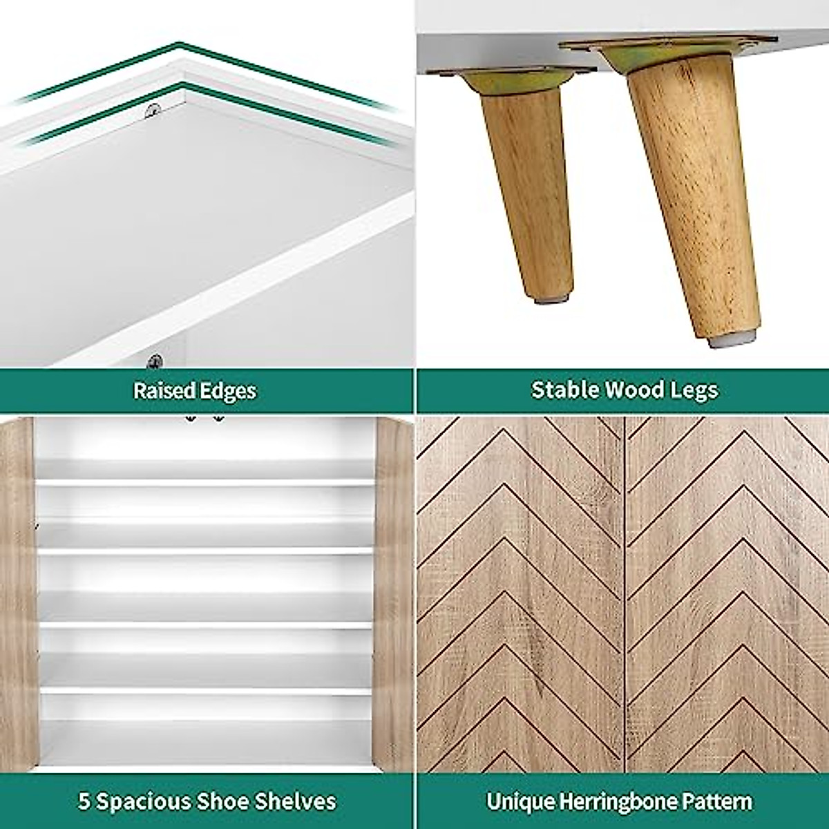 YITAHOME Shoe Cabinet with Doors, 5-Tier Shoe Storage Cabinet with Open Shelves, Large Capacity Wooden Shoes Rack Organizer with Pine Wood Legs for Entryway/Hallway/Closet, White