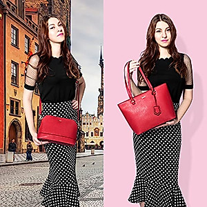 Handbags for Women Shoulder Bags Tote Satchel Hobo 3pcs Purse Set Red
