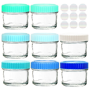 Youngever Glass Baby Food Storage, 4 Ounce Stackable Baby Food Glass Containers with Airtight Lids, Glass Jars with Lids, 8 Coastal Colors (8 Pack)