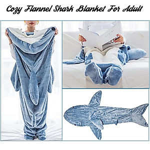 Shark Blanket Adult - Wearable Shark Blanket, Super Soft Cozy Flannel Hoodie Sleeping Bag Shark Tail Wearable Fleece Throw Blanket Onesie Blanket, Gifts for Shark Lovers 67 in L