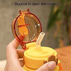 ZTGD Cute Water Bottle 650ml for Student,Lady,Kid,Kawaii Leakproof Duck Water Cup with Straw Lock Design Suspender One Key Open and Transparent Lid Pink