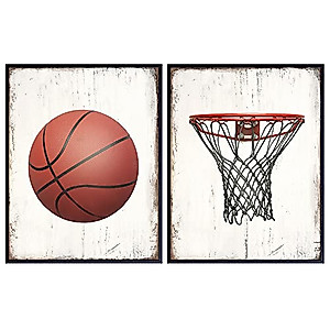 Basketball Wall Art Prints Set - 8x10 Vintage Home Decor Photos - Unique Gift for Men, Teens, Kobe Bryant, Michael Jordan, Lebron James, Sports Fan - Decoration for Boys Room, Bedroom, Game Room, Den