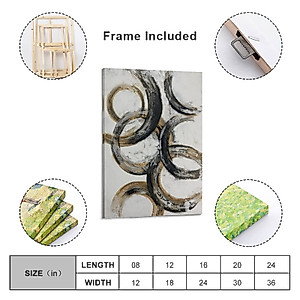 Hand-Painted Abstract Oil Painting Black White Circle Fine ArtHandmade Modern Acrylic Artwork Texture Painting Original Paintings Canvas Wall Art16x24inch(40x60cm)