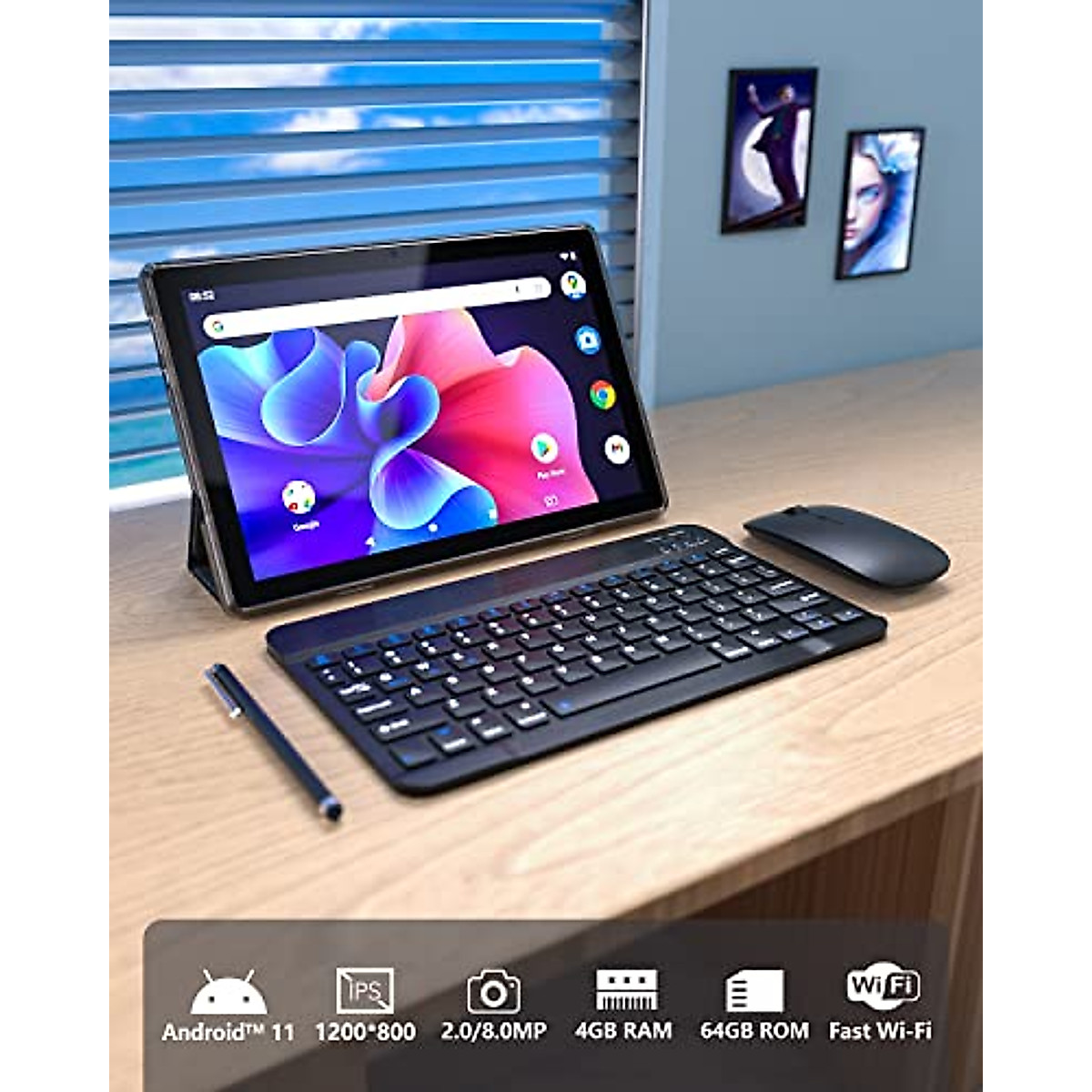 10 inch Android 11.0 Tablet, 4GB RAM+64GB ROM+512GB Expandable Computer Tablets PC, IPS Screen, 2+8MP Dual Camera, WiFi, BT, Google Certified