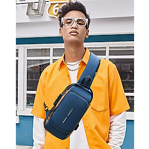 Geanbun Anti-Theft Sling Bag USB Shoulder Bag Crossbody Backpack Waterproof Chest Daypack Lightweight(Blue)