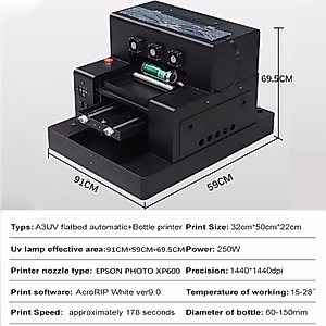 PEIXU A3 XP600 UVV DTG/DTF Printer with EPSON Technology | 2880dpi Precision for Phone Cases, Acrylic, Metal, Leather, Golf Balls & Bottles | Vacuum Suction Platform 33x50x15cm with Bottle Holder
