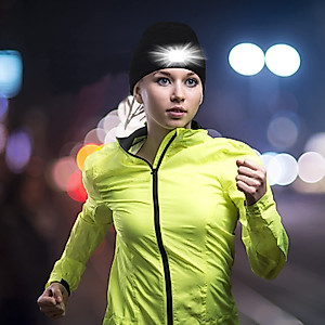 Abbicen Beanie Hat with Light Winter Knit Lighted Headlight Hats USB Rechargeable Grey