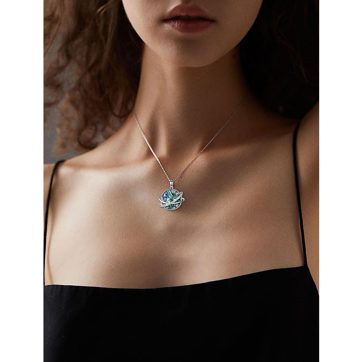 INFUSEU Abalone Moon Star Necklace Sterling Silver Pendant Women Space Planet Celestial Jewelry for Teen Teenager Universe Galaxy Cute Graduation Gifts Astronomy Lovers