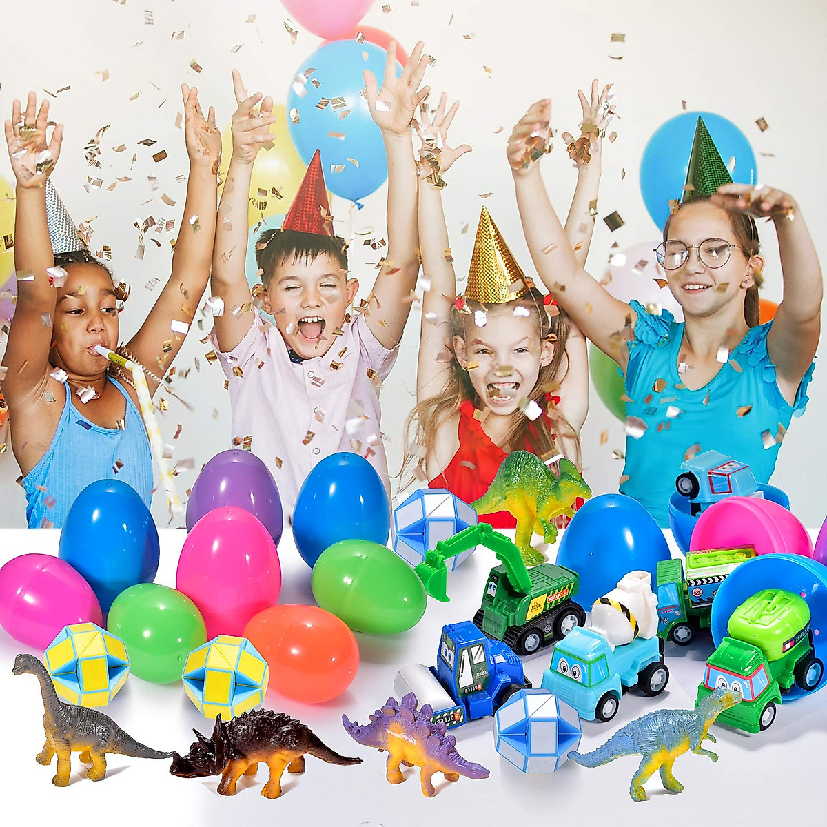 Ganowo 12 PCS Prefilled Easter Eggs with Dinosaur Mini Toys for Easter Theme Party Favors - Basket Filler, Eggs Hunt, Basket Stuffers Fillers, Classroom Prize Supplies