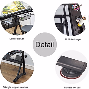 XiVue Adjustable Glass Drafting Table,Versatile Art Study Table,with Storage Drawers,Art Studio Design Sketching Painting Work Station