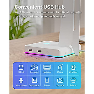 IFYOO RGB Gaming Headset Stand with 2 USB Ports, Game Headphone Mount for PC, Xbox One, PS4, Switch, Earphone Holder Hanger, Great for Gaming Stations, Fancy Desk Gamer Accessories, White