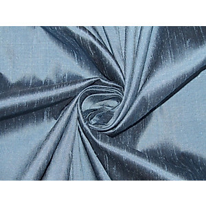 100% Pure Silk Dupioni Fabric Cloudy Blue 33 Momme 54" Wide with SLUBS MM118[4] Silks