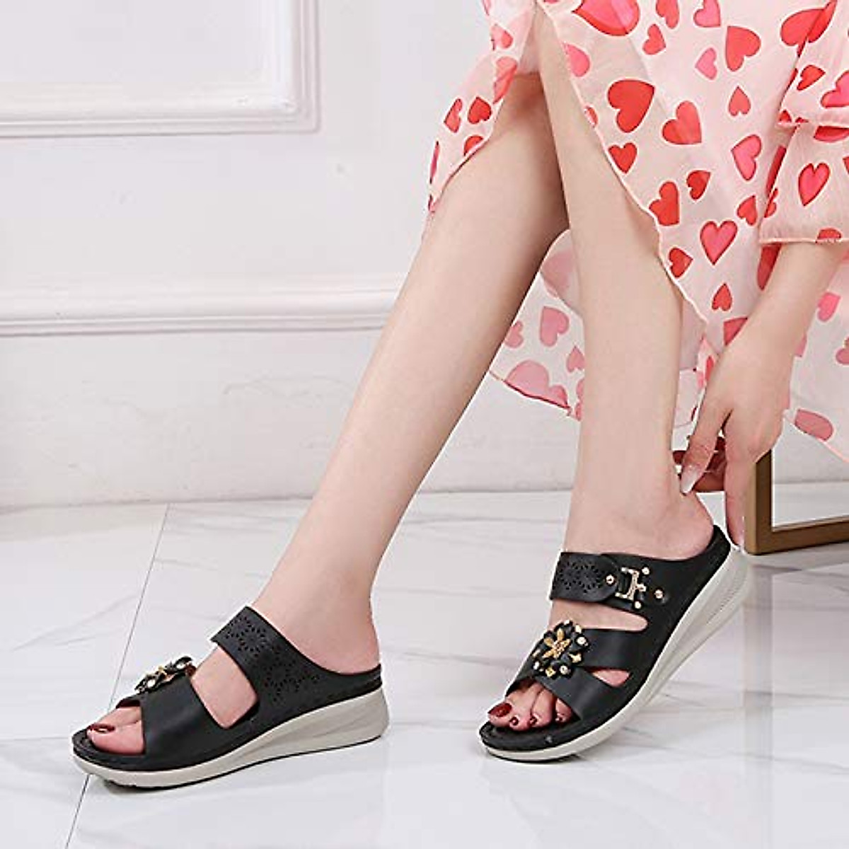 justHIGH Sandals for Women Summer Hollow Out Slip On Platform Sandal Wedge Shoes with Concealed Orthotic Arch Support