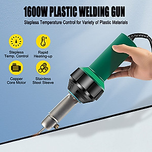Iglobalbuy 110V 1600W Hot Air Plastic Welder Kit, Hot Air Vinyl PVC TPO Welding Heat Gun w/Nozzles Adjustable Temperature PVC Roofing Welder w/Carrying Case