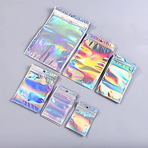 100 Pack Resealable Mylar Bags Smell Proof Pouch Aluminum Foil Packaging Plastic Ziplock Bag,Small Mylar Storage Bags For Candy,Jewelry,Screw,Holographic Rainbow Color (2.8 x 3.9 inch)