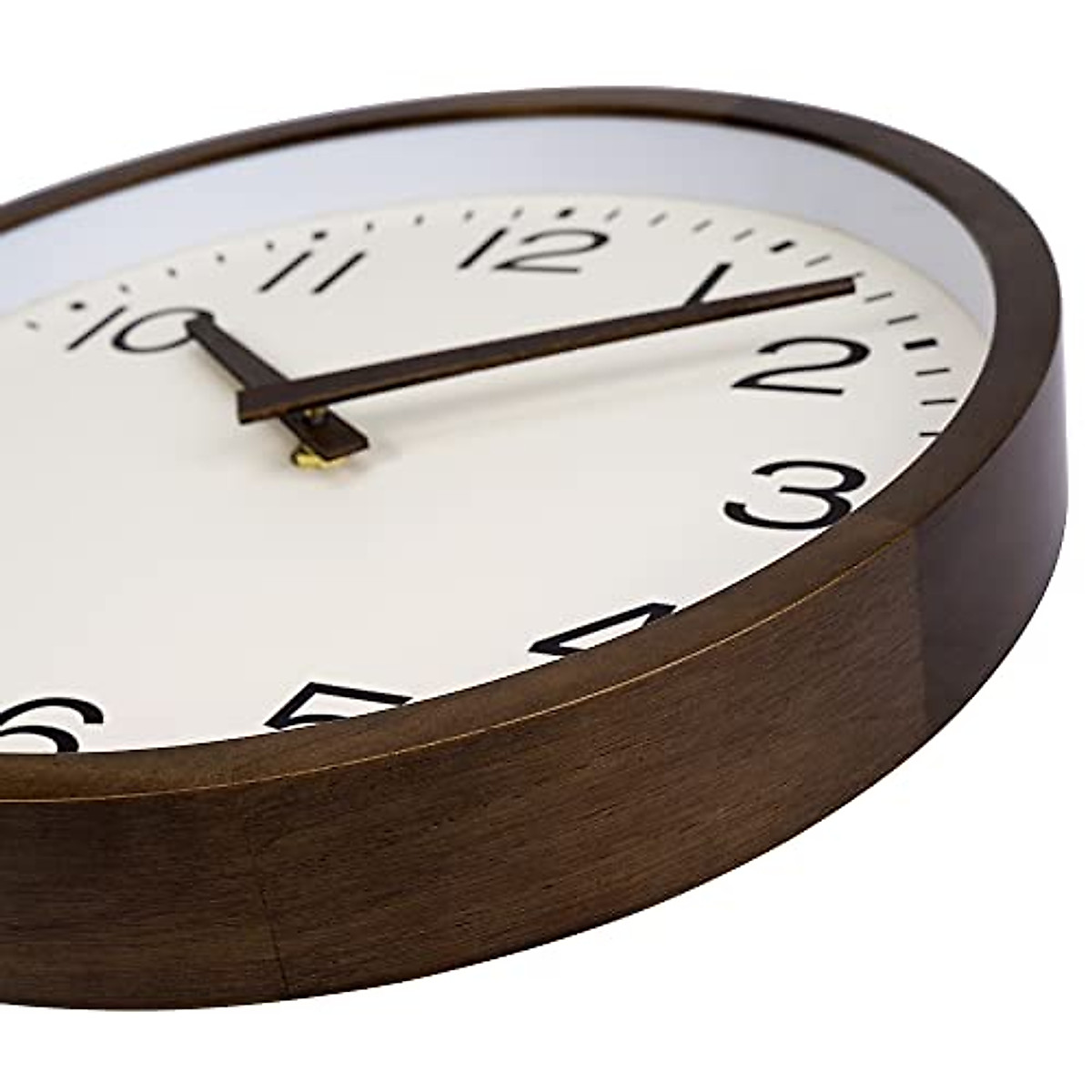Foxtop Wooden Wall Clock 12 Inch Silent Non-Ticking Battery Operated Quartz Round Wood Wall Clock for Bedroom Kitchen Home Office (Brown)