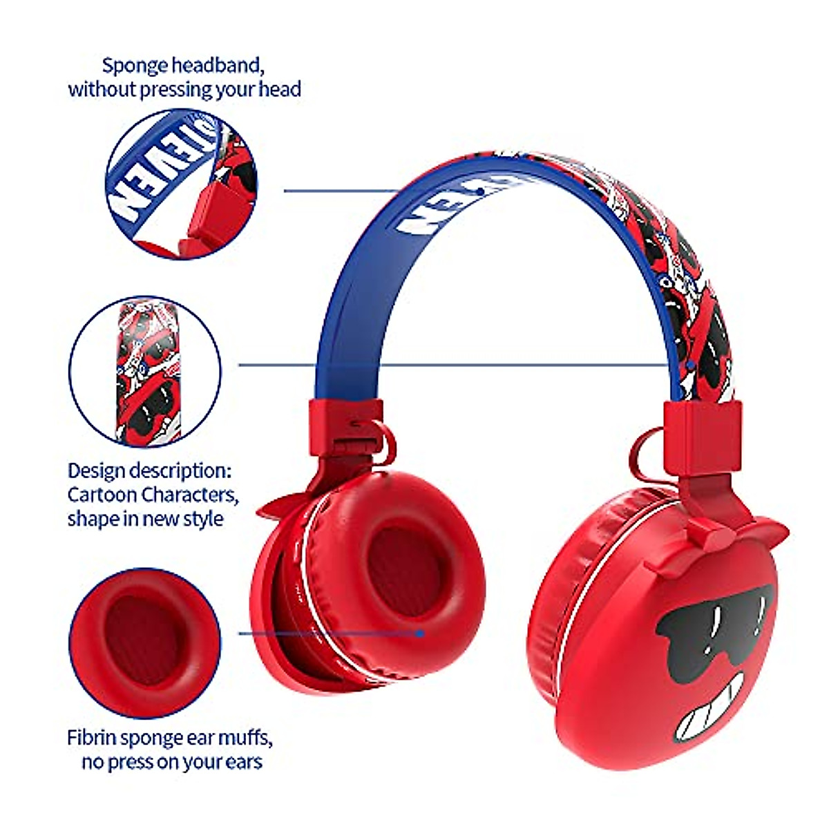YLFASHION Kids Bluetooth Headphones with Microphone, Cartoon Monsters Wireless Over-Ear Headphones for Boys Girls, Foldable Stereo Headset for Children, School, iPad, Tablet (Steven)