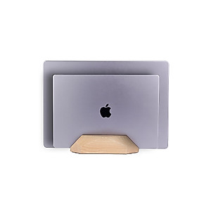 MOYUART Vertical Laptop Stand, MacBook Stand Wood, Vertical Laptop Holder for Desk, Widen Dock Fits All MacBook/Surface pro/Samsung/HP/Dell/Chrome Book(Black Walnut)