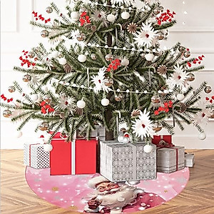 Christmas Tree Skirt Pink Tree Skirt Santa Claus Merry Christmas Tree Xmas Winter Tree Skirt 60 Inch for Pink Christmas Indoor Outdoor Decorations