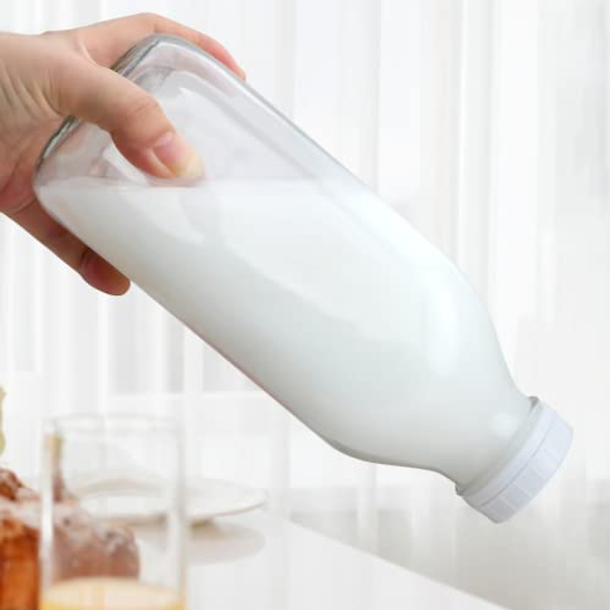 Datttcc Glass Milk Bottles,33 OZ Milk Containers for Refrigerator with Plastic Lids,Glass Water Bottles for Milk, Yogurt, Smoothies, Kombucha, Water (10 pack)