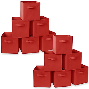 Casafield Set of 12 Collapsible Fabric Cube Storage Bins, Red - 11" Foldable Cloth Baskets for Shelves, Cubby Organizers & More