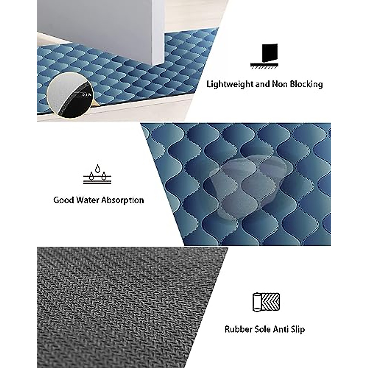 Gradient Blue Bath Mat for Tub,Non Slip Bathroom Floor Runner Rug Quick Dry & Absorbent Diatomaceous Earth Kitchen Shower Sink Washable Doormat,Modern Geometry Minimalist Fish Scale Lattice 20"x32"