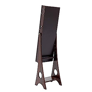 Knocbel LED Jewelry Cabinet Full Body Mirror Lockable Jewelry Armoire Standing Angel Adjustable Storage Organizer Box with Inner Mirror & 2 Drawers, 15.75" L x 14.96" W x 61.42" H (Brown)