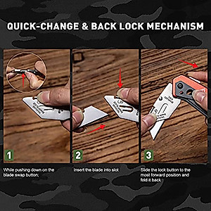 edcfans Folding Utility Knife Box Cutter with 5 Razor Blades, Screwdriver, Saw, Fruit Knife, Lock Design, Pocket Clip and Holder for Belt, EDC Heavy Duty Work Knifes, Gift for Men Dad Him