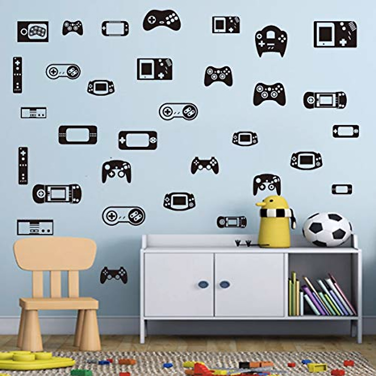 Children Room Art Games Wall Sticker 50pcs/Set Gamepad Game Console Vinyl Decor Stickers for Boys Bedroom Gaming Wall Decal Bedroom Removablr Murals AM108 (Black)