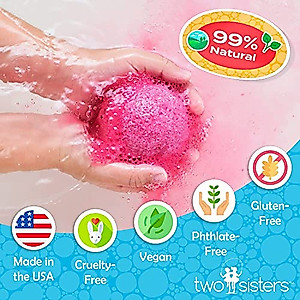 Superhero Bubble Bath Bomb for Kids with Surprise Superhero Toy Inside by Two Sisters. Large 99% Natural Fizzy in Gift Box. Moisturizes Dry Sensitive Skin. Releases Color, Scent, Bubbles