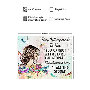 They Whispered to Her You Cannot Withstand The Storm - Boho Positive Motivational - Uplifting Encouragement Gifts for Women Teens BFF - Inspirational Quote Wall Art - Hippie Dragonfly Wall Decor Print