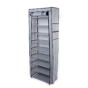 GAMEMEN 9 Tier Shoe Rack with Dustproof Cover Shoe Shelf Storage Organizer Gray