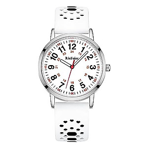 RioFoior Nurse Watch for Nurse,Nursing Student,Medical Professionals,Doctors,with Variety Colors,Second Hand and 24 Hour,Easy to Read Waterproof Watch（White-Black）