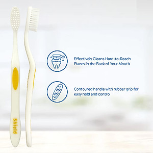 Shield Care Smokers Toothbrush with Hard Filaments, Elongated Neck Design, Removes Stains (Expert Care - Hard Bristles) - Adult Toothbrush – 4 Count (Pack of 1)