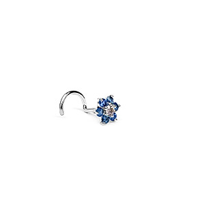 Demira Jewels Handcrafted 6 Blue Sapphire Stones in 14K White Gold with 100% Natural Conflict-Free Diamond Nose Stud - 21 Gauge Thickness Wire setting.