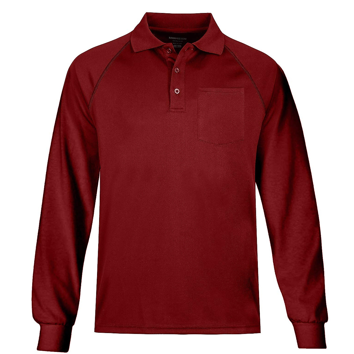 MOHEEN Men's Long/Short Sleeve Moisture Wicking Performance Solid Golf Polo Shirt with Pocket (Wine Red, 2XL)